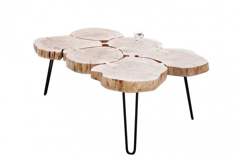 Table basse design GOA 110cm acacia tronc d'arbre disques 4cm plateau ...