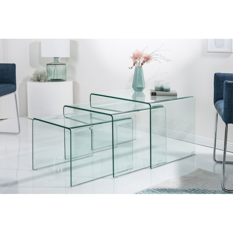 Design set de 3 tables basses en verre FANTOME 60cm tables d'appoint ...