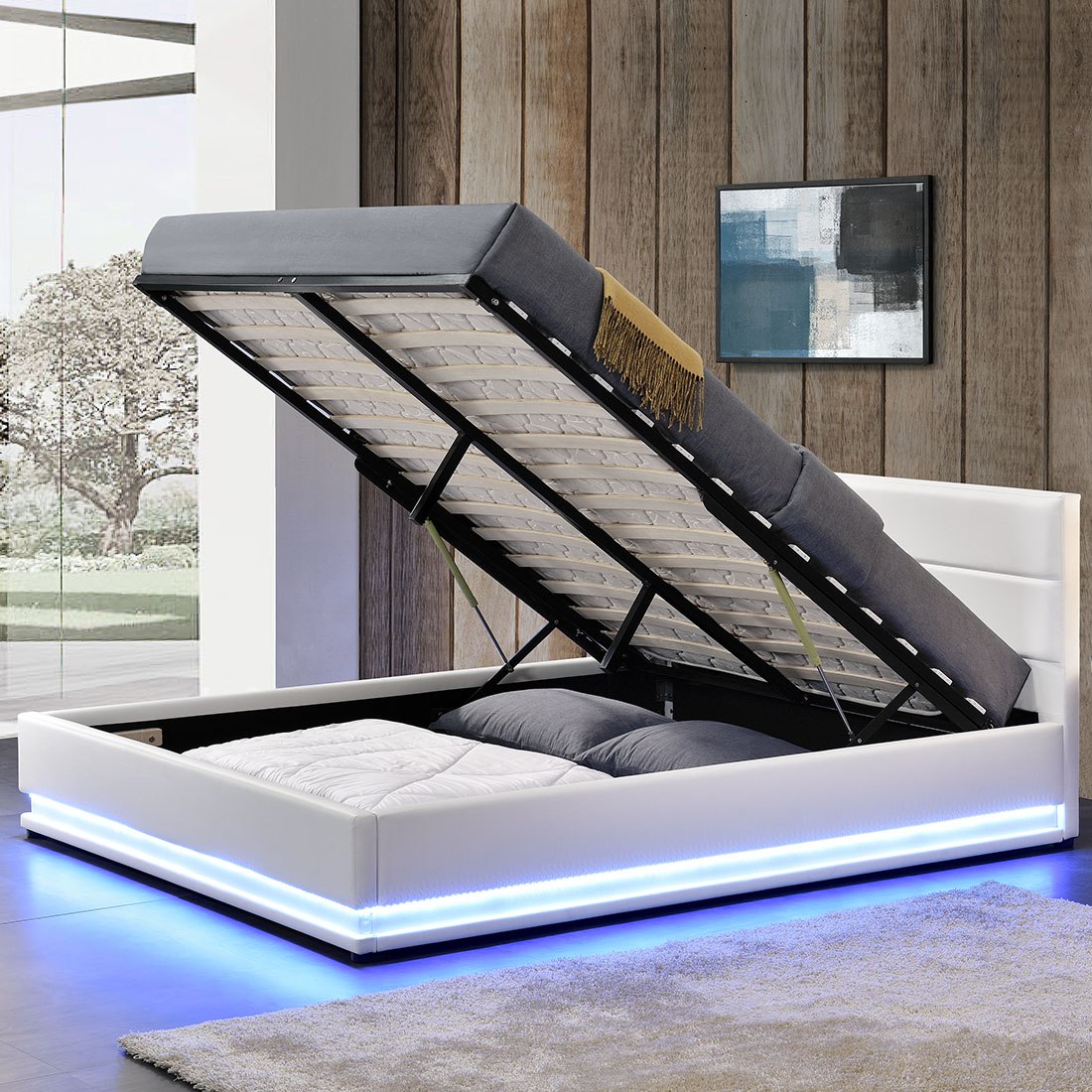 Lit Ava avec coffre de rangement et led intégré - MEUBLERDESIGN